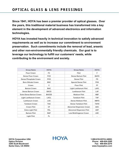 Optical Glass Brochure - Hoya Corporation