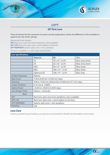 OPT GP Toric Lens Lens Care - Soflex Contact Lenses