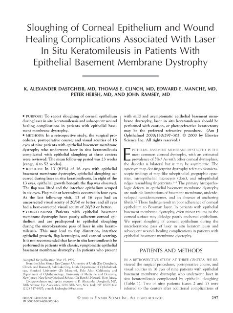 Sloughing of Corneal Epithelium and Wound Healing Complications ...