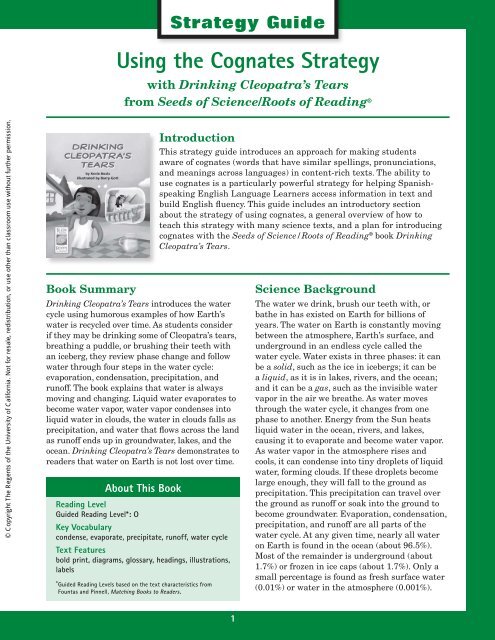 Using the Cognates Strategy - Seeds of Science/Roots of Reading