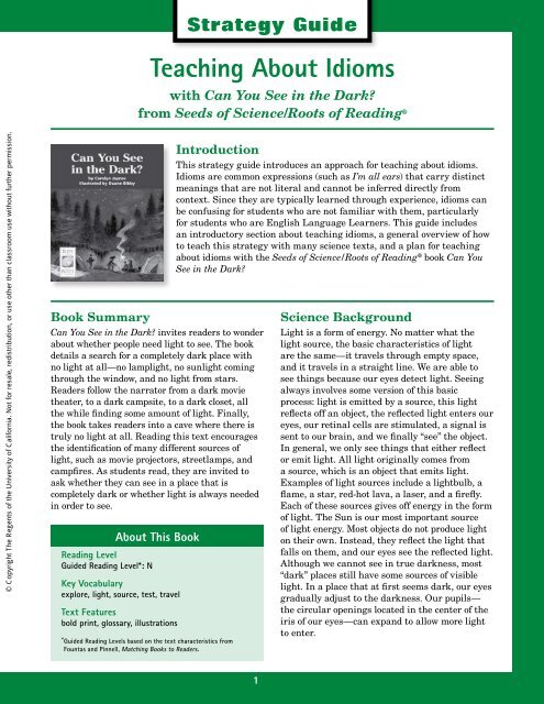 Teaching About Idioms - Seeds of Science/Roots of Reading