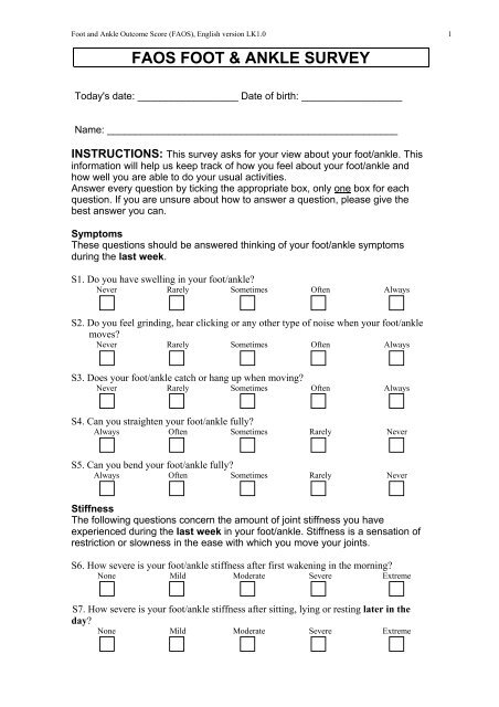 FAOS FOOT & ANKLE SURVEY