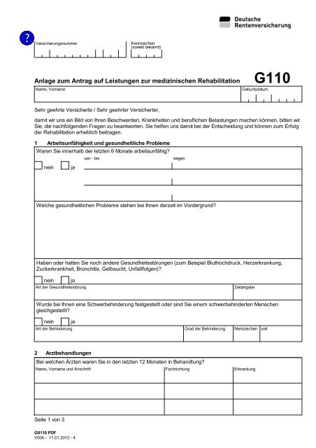 G110 PDF Internetformular der Deutschen Rentenversicherung