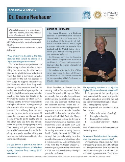 Interview with Dr. Deane Neubauer - UHERO