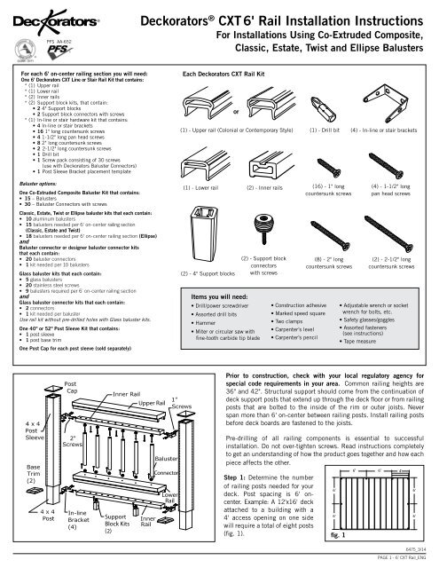 Deckorators CXT 6' Railing Installation Instructions - Trilingual