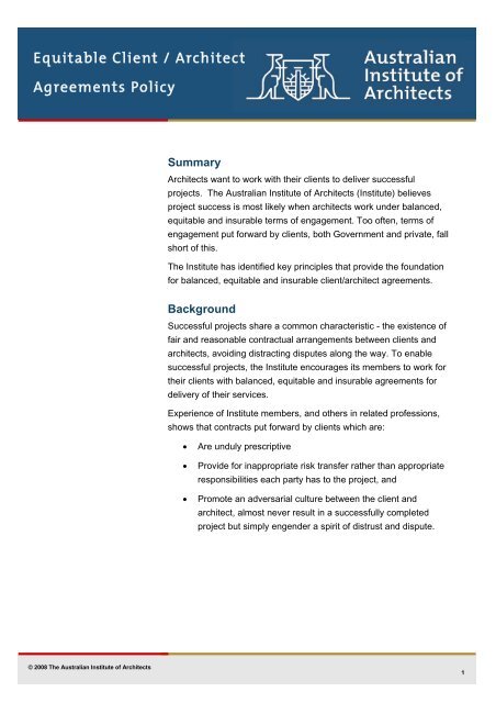 Client-Architect Agreements Policy - Australian Institute of Architects