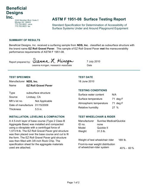 ASTM F 1951-08 Testing Report - NDS, Inc.