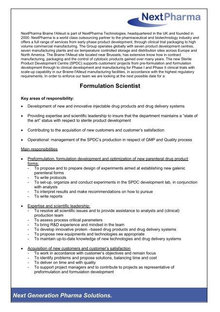 Next Generation Pharma Solutions. Formulation ... - NextPharma
