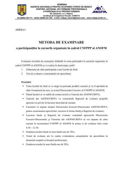 METODA DE EXAMINARE - ANOFM
