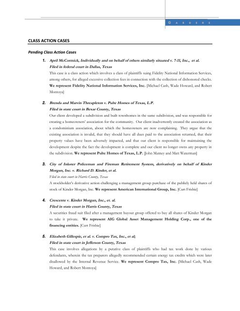 Pending Class Action Cases