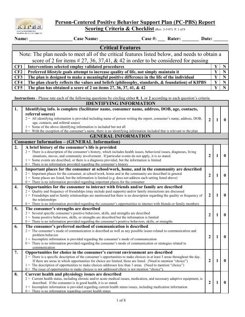 (PC-PBS) Report Scoring Criteria & Checklist - the Kansas Institute ...