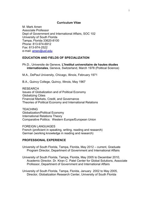 Curriculum Vitae M. Mark Amen Associate Professor Dept of ...