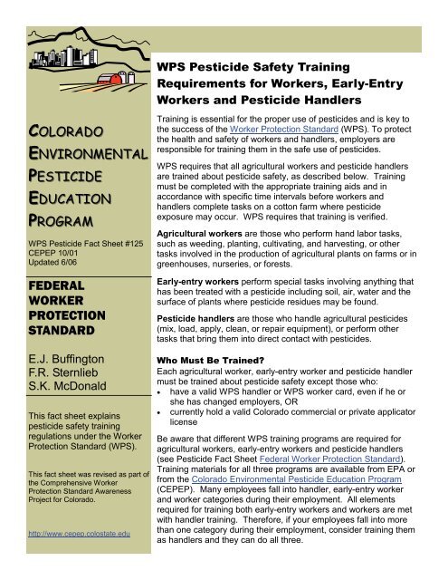 WPS Training for Agricultural Workers and Pesticide Handlers