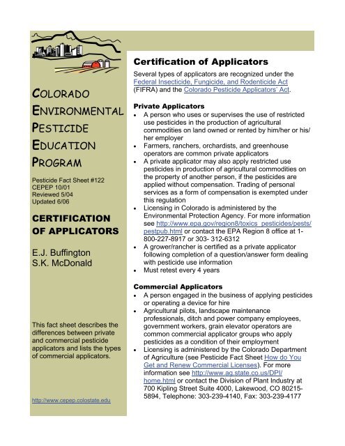Certification of Applicators - Colorado Environmental Pesticide ...
