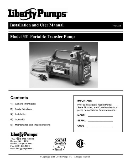 Installation Manual - Liberty Pumps