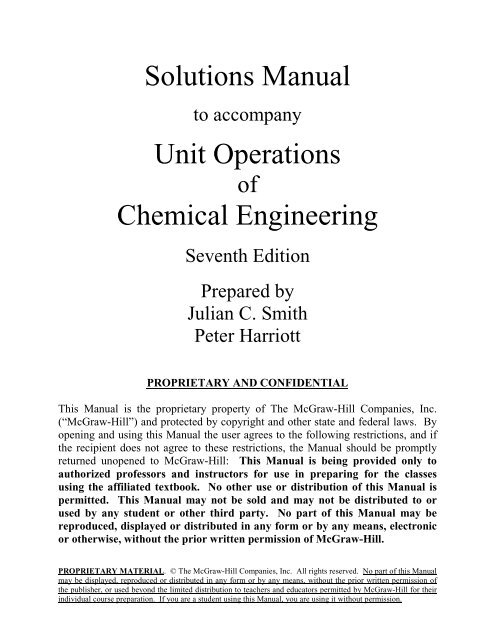 Solutions Manual Unit Operations Chemical Engineering