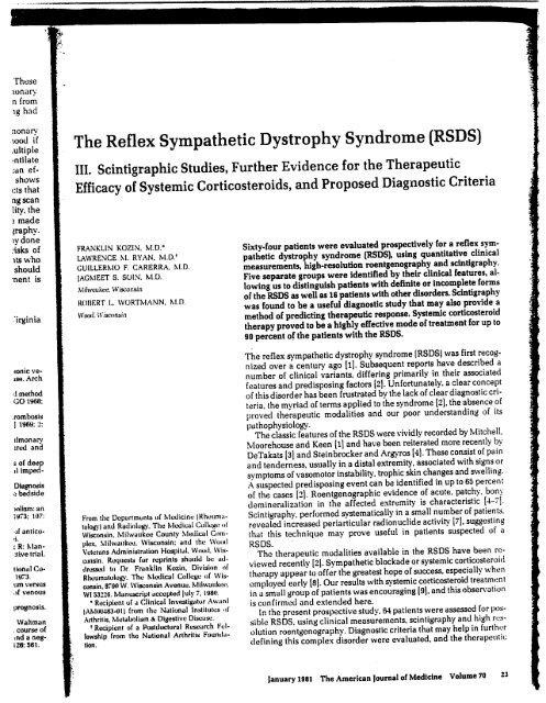 The Reflex Sympathetic Dystrophy Syndrome - Outcome Medical of ...