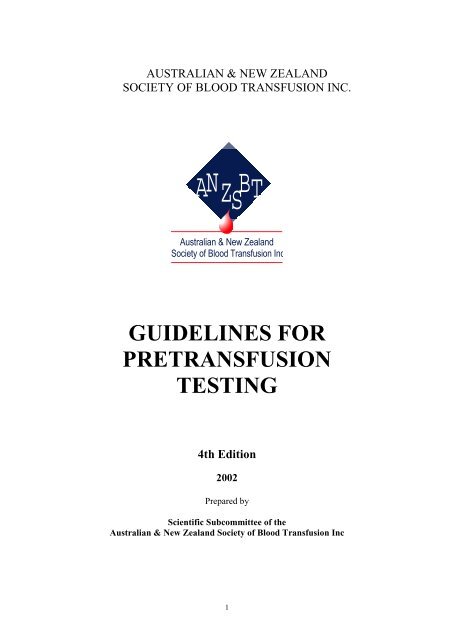 Guidelines For Pretransfusion Testing Australian & New