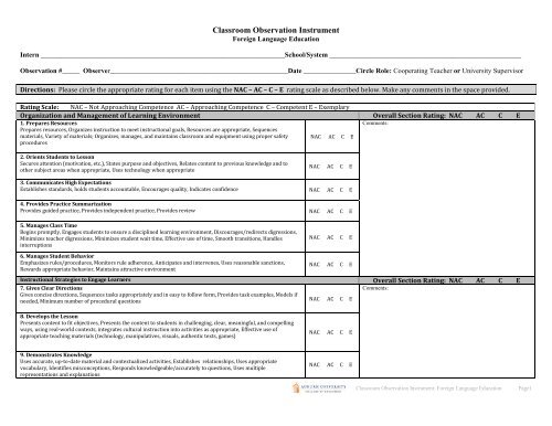 Classroom Observation Instrument: Foreign Language Education ...