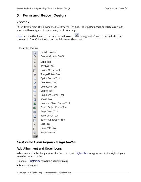 5. Form and Report Design - Allen Browne's Database and Training