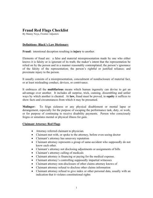 Fraud Red Flags Checklist