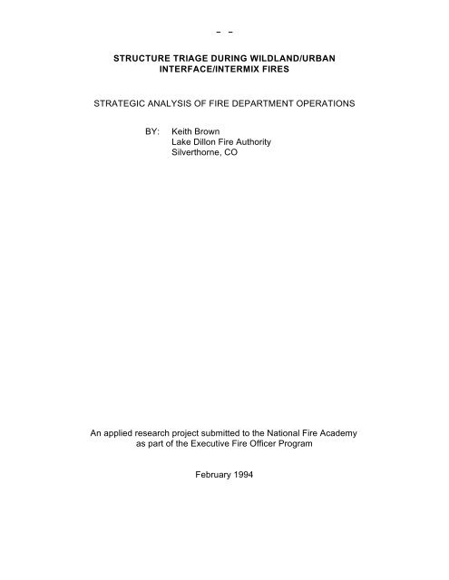 Structure Triage During Wildland/Urban Interface/Intermix Fires