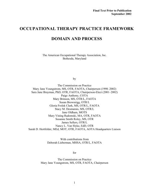 occupational therapy practice framework domain and process - nibis