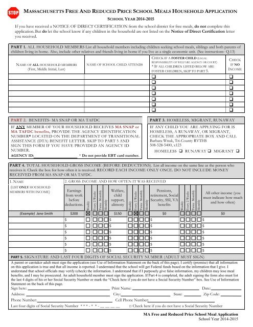 2013-2014 Free/Reduced Lunch Application
