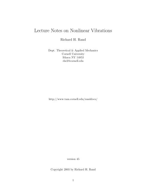 Lecture Notes on Nonlinear Vibrations - ChaosBook.org