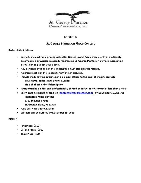 St. George Plantation Photo Contest Rules & Guidelines PRIZES