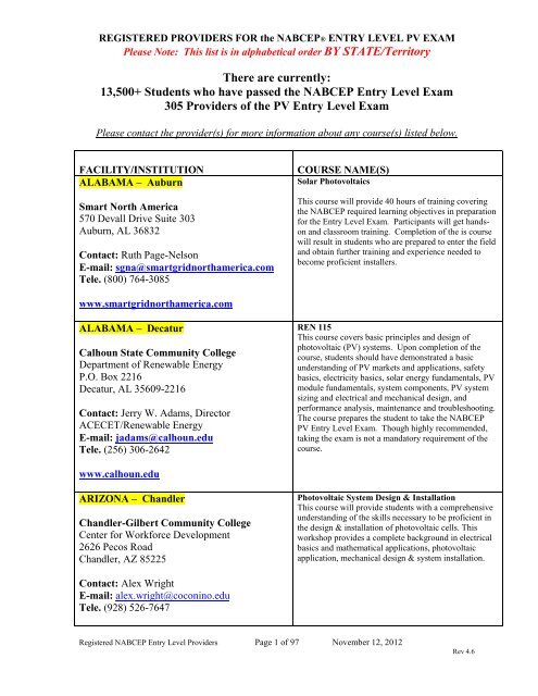 approved providers for nabcepÂ® pv entry level certificate of ...