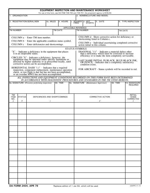 Equipment Inspection and Maintenance Worksheet - Rite in the Rain