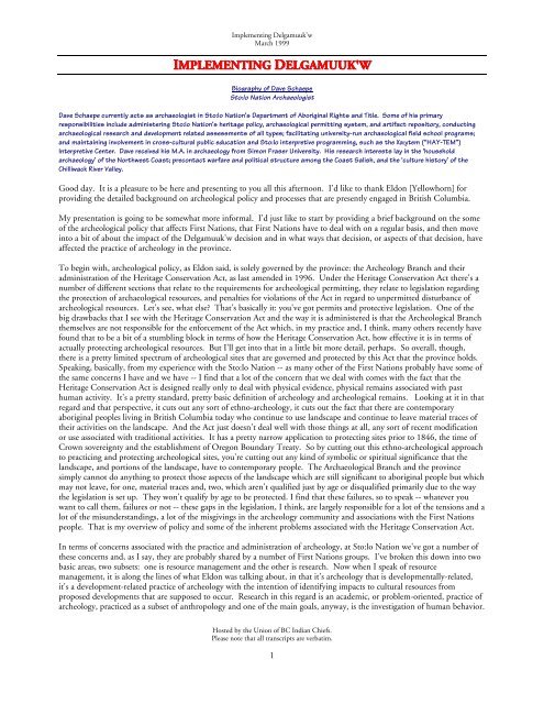 Dave Schaepe - Union of British Columbia Indian Chiefs