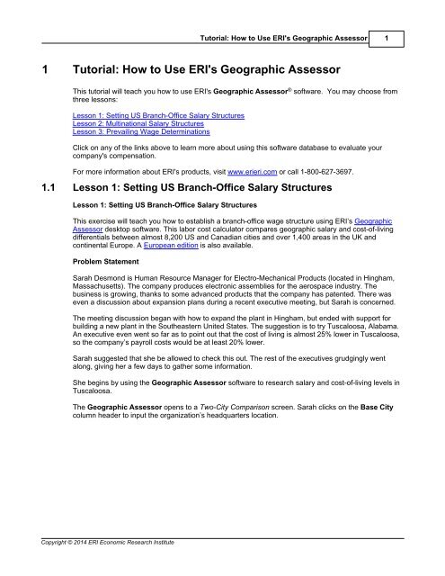 Geographic Assessor Tutorial - ERI Economic Research Institute