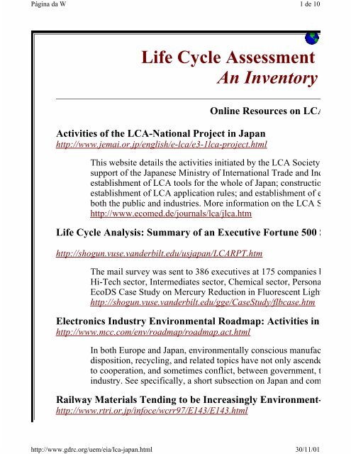 Life Cycle Assessment An Inventory - TECLIM