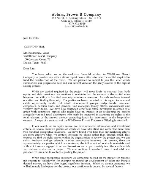 Status Letter from Ablum Brown