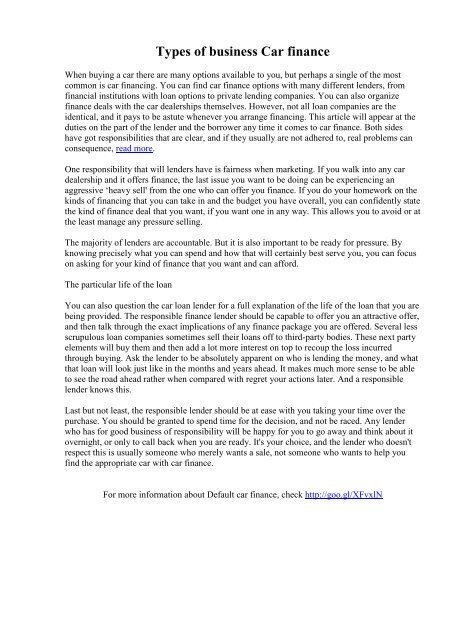 Types of business Car finance