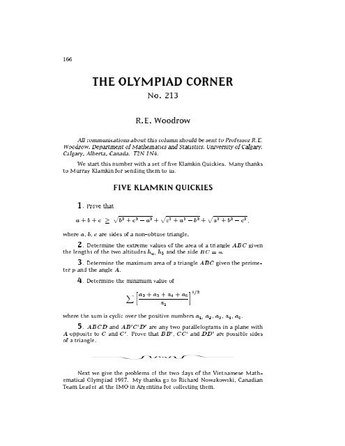The Olympiad Corner: No. 213 - Canadian Mathematical Society