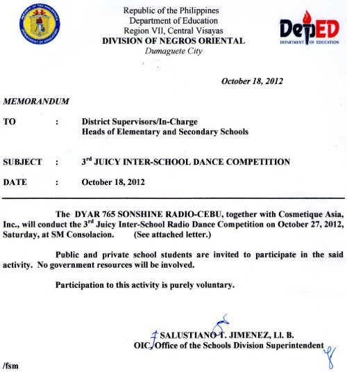 Republic of the Philippines Department of Education Region VII ...