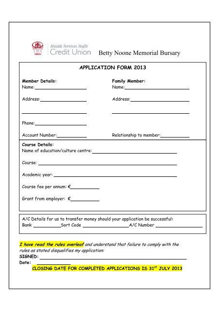 2013 Bursary application form and rules