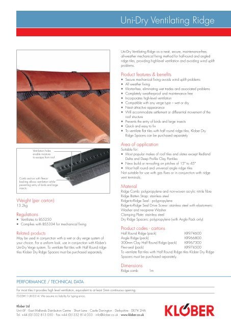 Uni Dry Ventilating Ridge datasheet - Klober