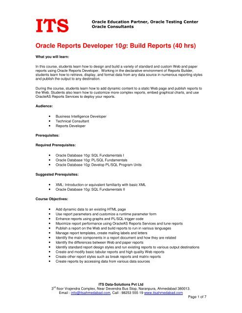 Oracle Reports Developer 10g Build Reports 40 Hrs