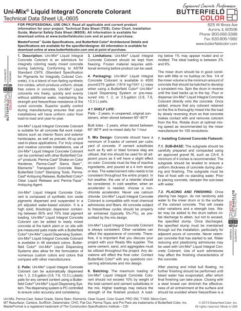 Technical Data Sheet - Butterfield Color