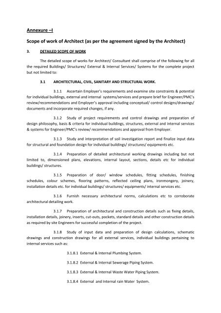 Annexure â I Scope of work of Architect (as per the ... - Nabi.res.in