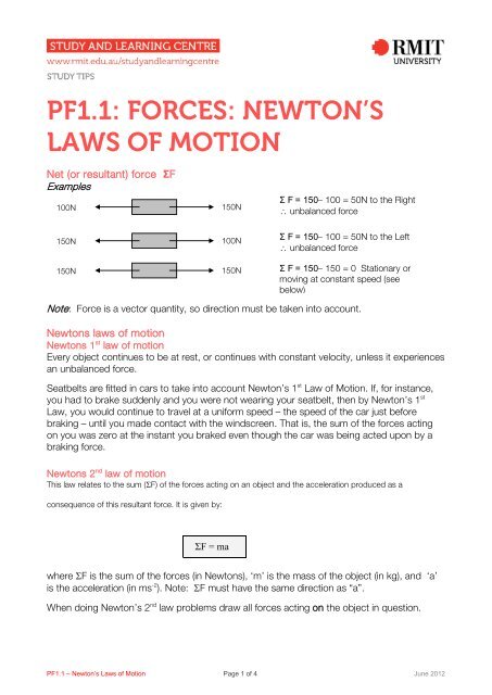 PF1.1: FORCES: NEWTON'S LAWS OF MOTION
