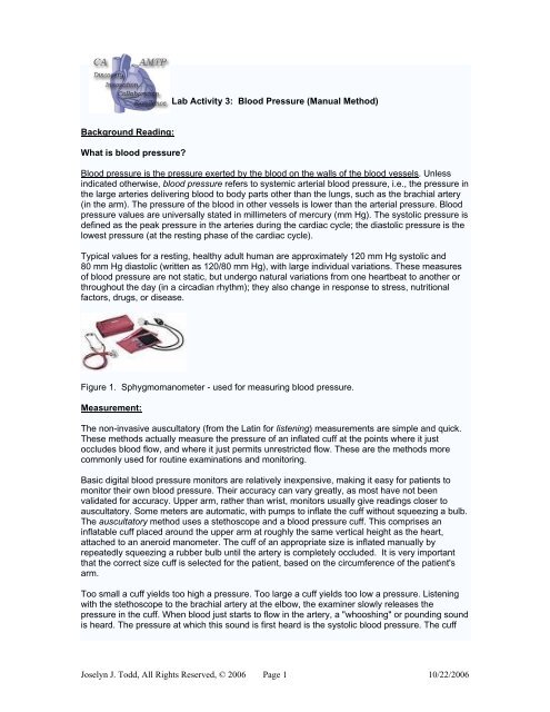 Lab Activity 3: Blood Pressure (Manual Method ... - Cary Academy
