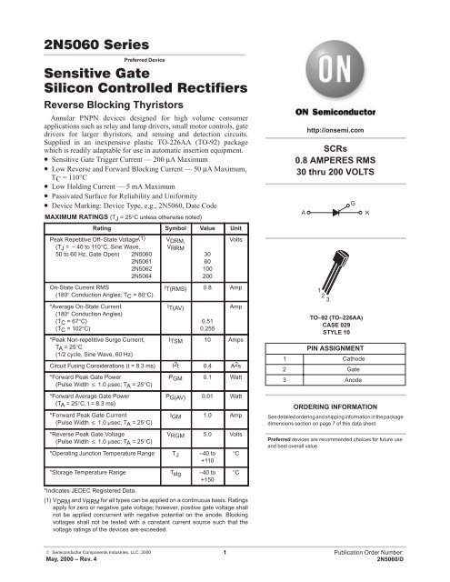 2N5060 Series Sensitive Gate Silicon Controlled ... - Solarbotics.net