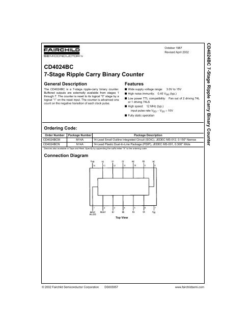 CD4024BC 7-Stage Ripple Carry Binary Counter - ClassicCMP