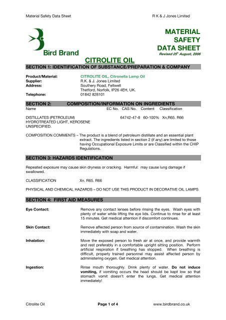 Citronella Lamp Oil - Bird Brand