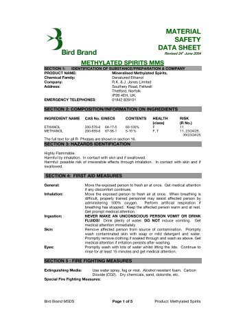 MSDS Clear Meths, Methylated Spirits, HMS 95WP ... - TMK Packers